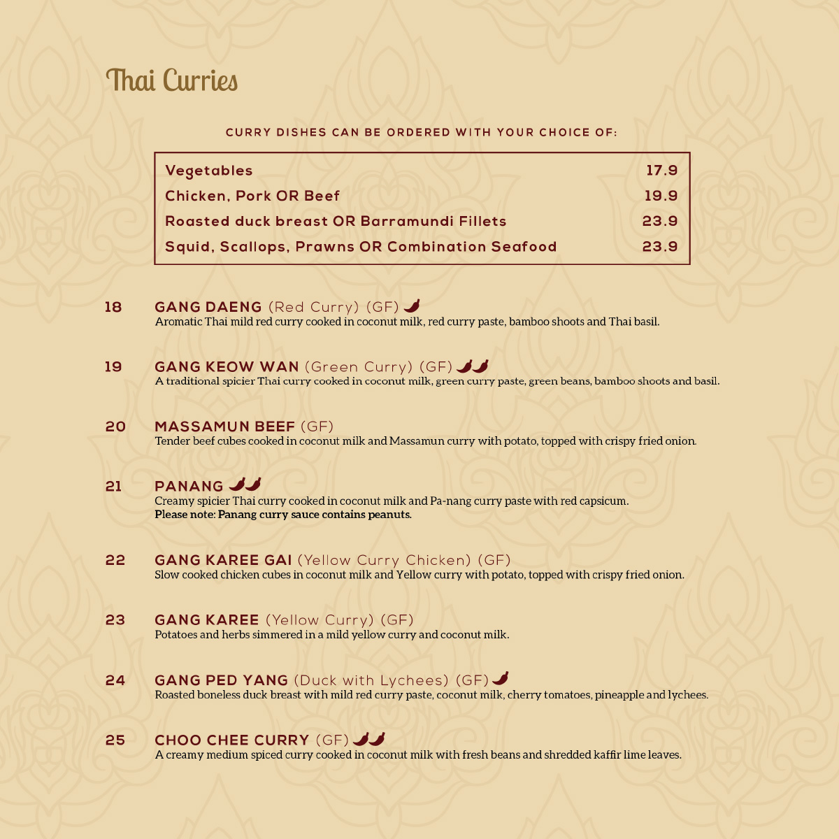 Dine-in Menu – Siam Sunset Kenmore – Thai Restaurant in Kenmore, Brisbane